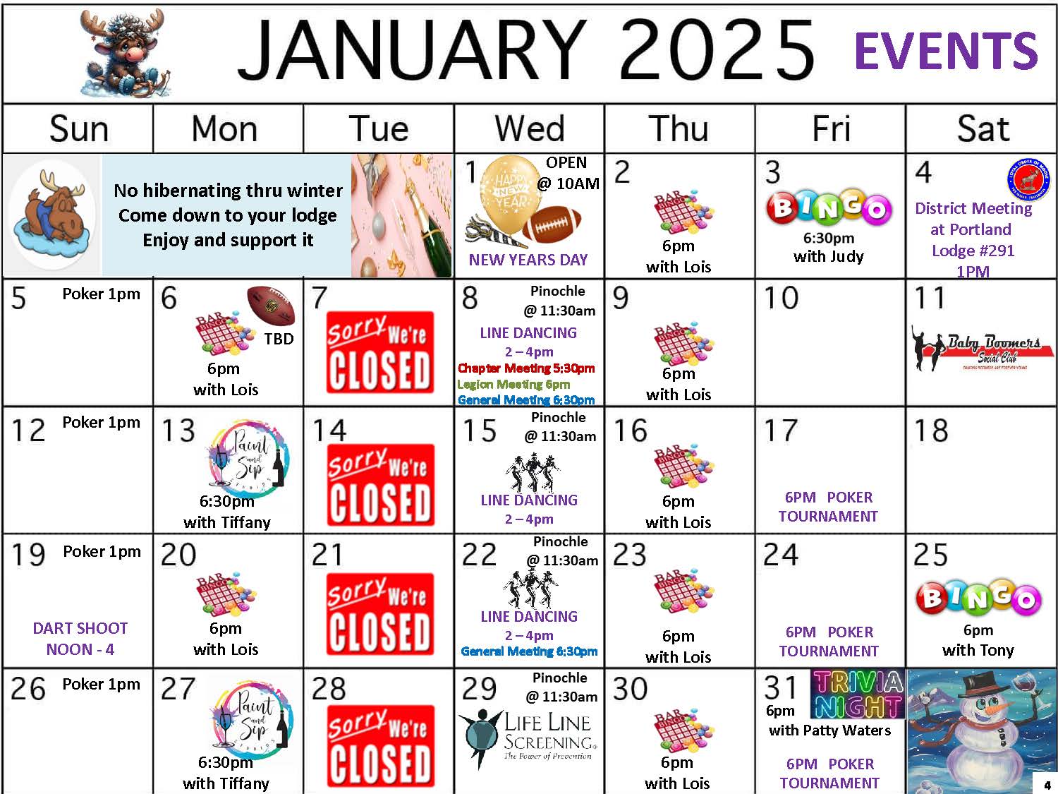 MONTHLY EVENTS – Moose Lodge 1891